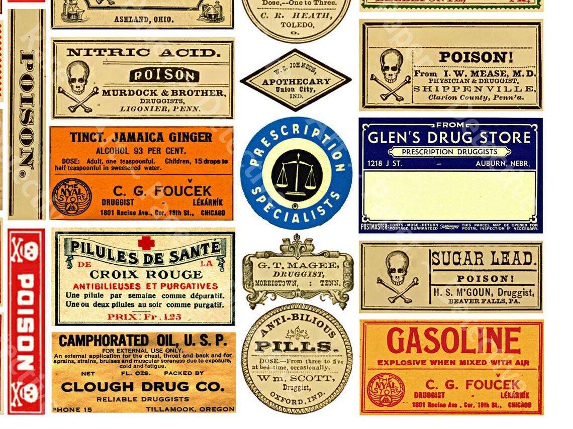 Apothecary Poison Labels, 30 Halloween Bottle Stickers, Pharmacy Tag ...