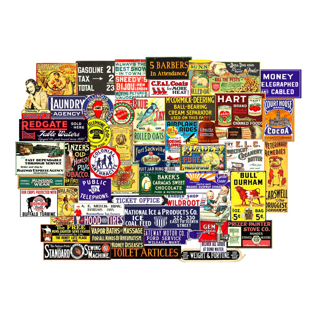 50 Advertising Sign Stickers, Dollhouse Miniature and Model Railroad ...