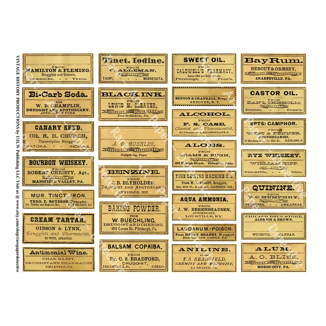 Antique Apothecary Labels, Sticker Sheet, Vintage Pharmacy Pill Bottle ...