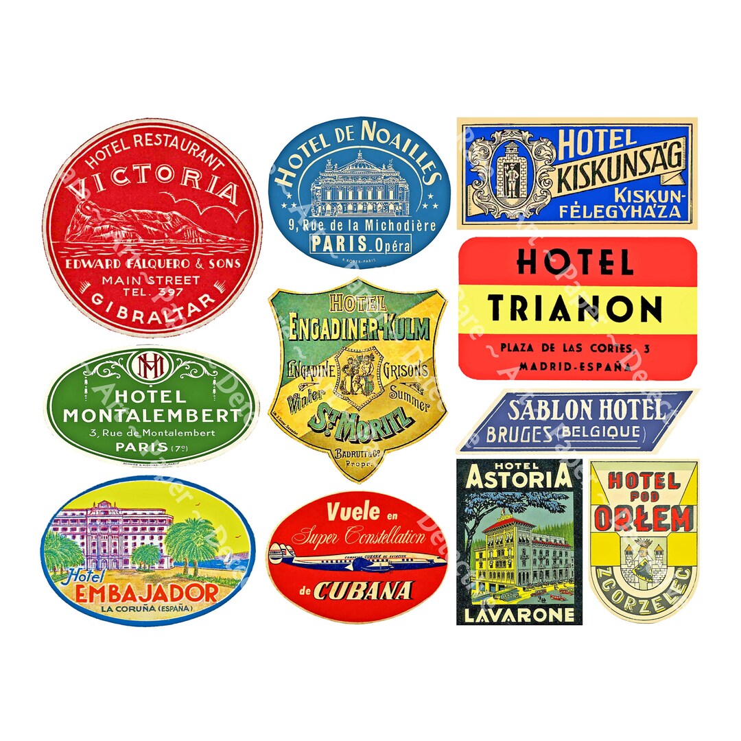 Travel Luggage Labels, REAL STICKERS, Hotel Label Art Paper, Retro ...