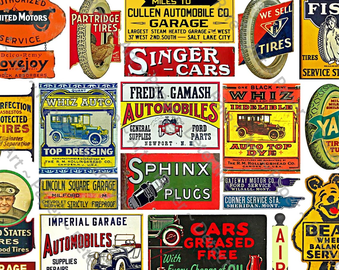 Automobile Graphics, Printed Sheet, Car Parts, Antique Garage Decor ...