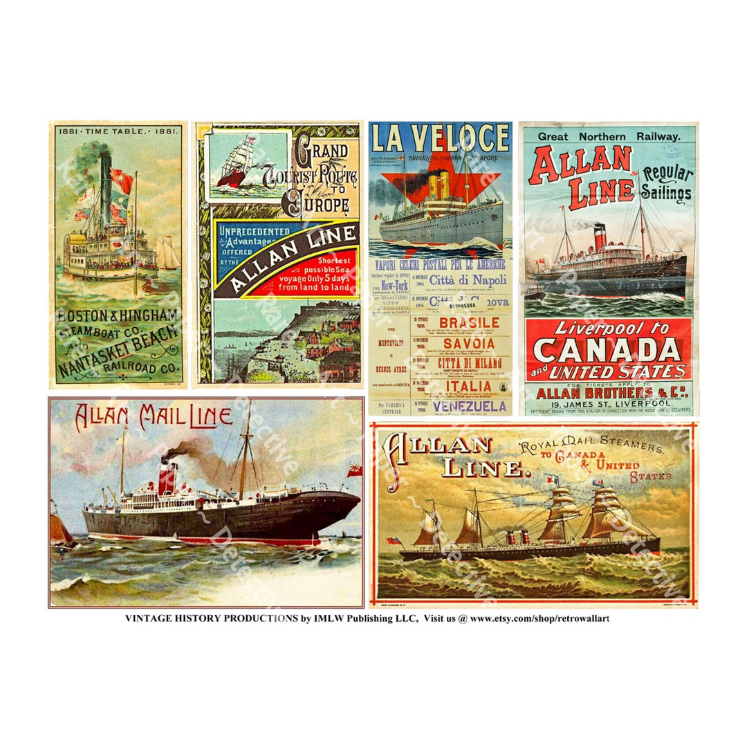 Steamship Posters and Timetable Covers Sticker Sheet Allan Line ...