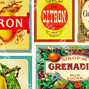 Kitchen Adhesive Stickers, Sirop De Citron, 8 Vintage French Graphics ...
