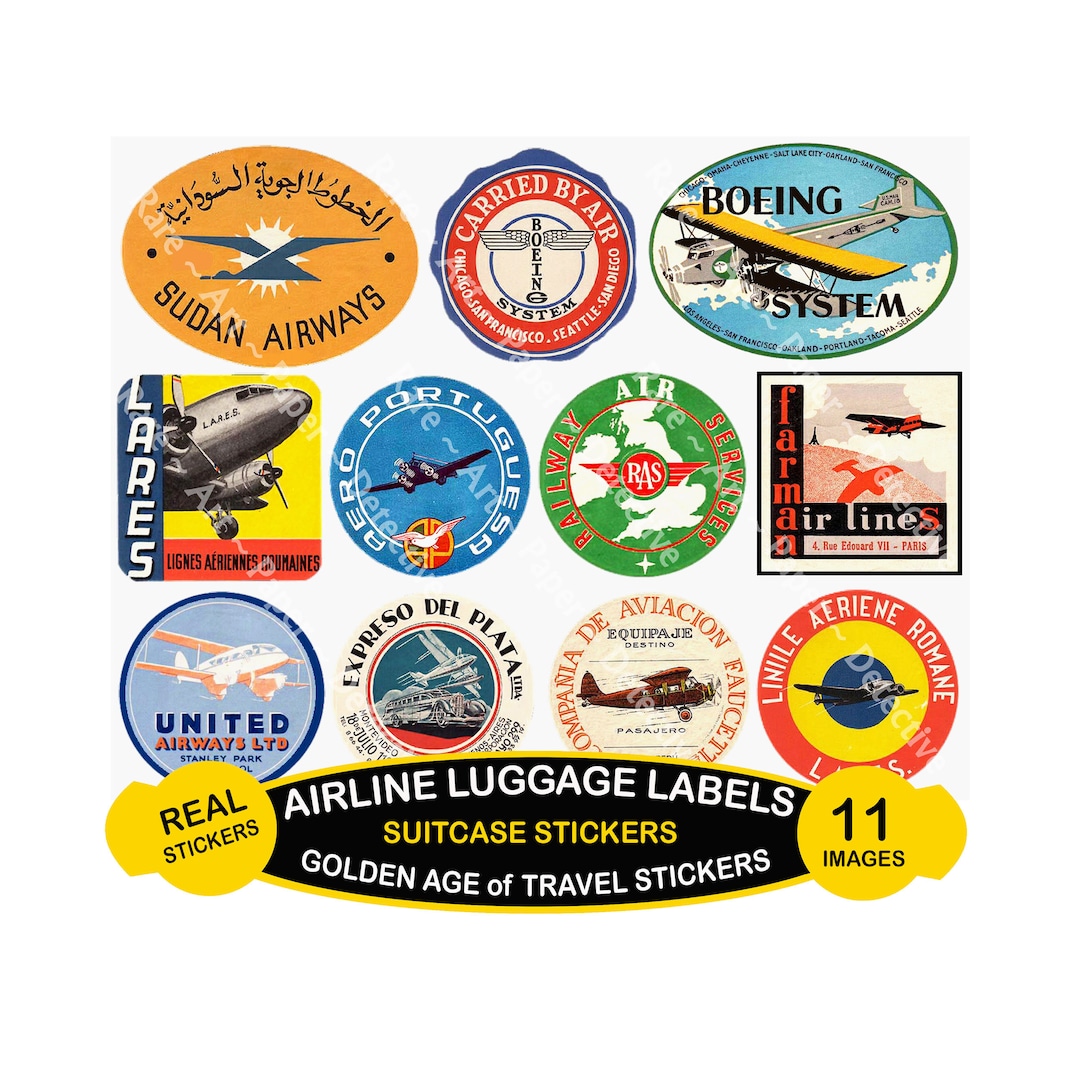 Airline Label Stickers, 11 Pcs. Luggage Label & Baggage Tags, Golden ...