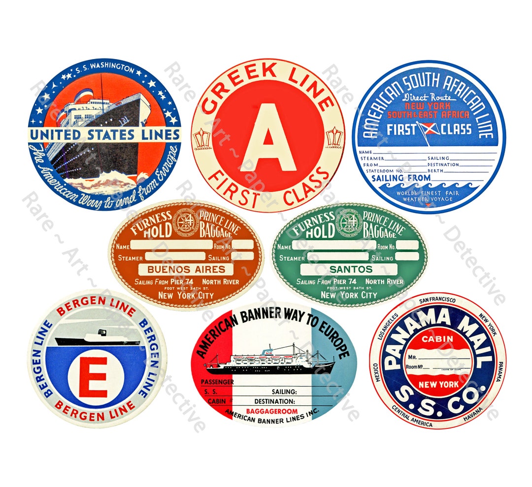 Steam Trunk Luggage Label Sticker Sheet, 8 Baggage Tags, Steamship ...