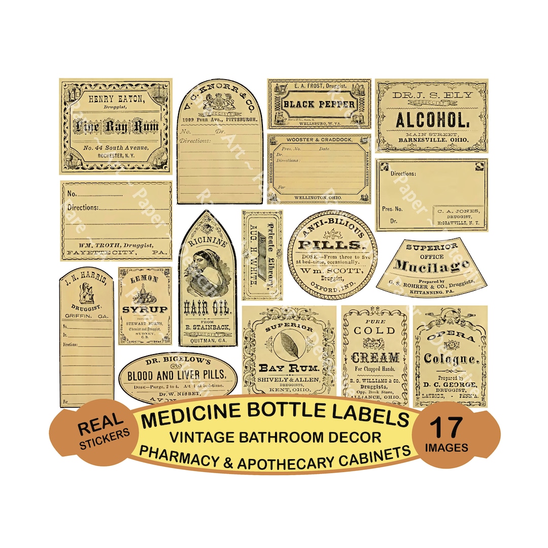 17 Apothecary Sticker Labels, Vintage Pharmacy Potion Jar Stickers ...