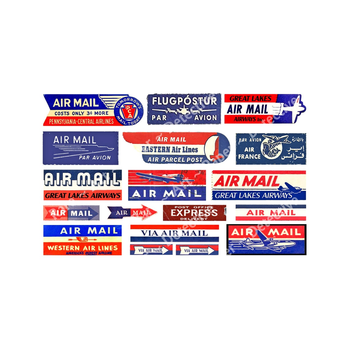 Air Mail Labels 18 REAL STICKERS Air Mail Stamps Re-create | Etsy
