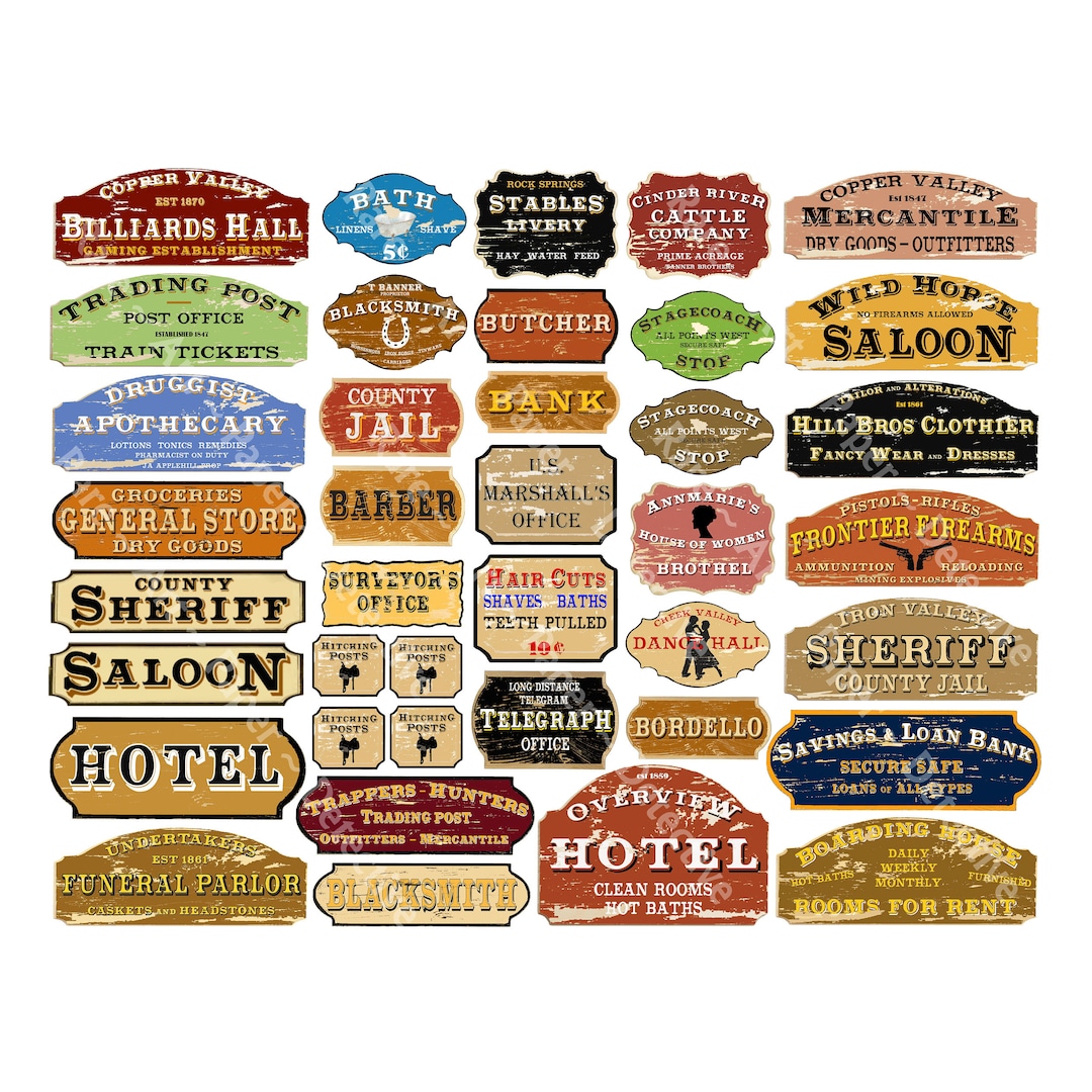Old West Frontier Town Sign Stickers, Diorama, Model Railroad & Dollhouse Signs, 36 Multi Scale ...