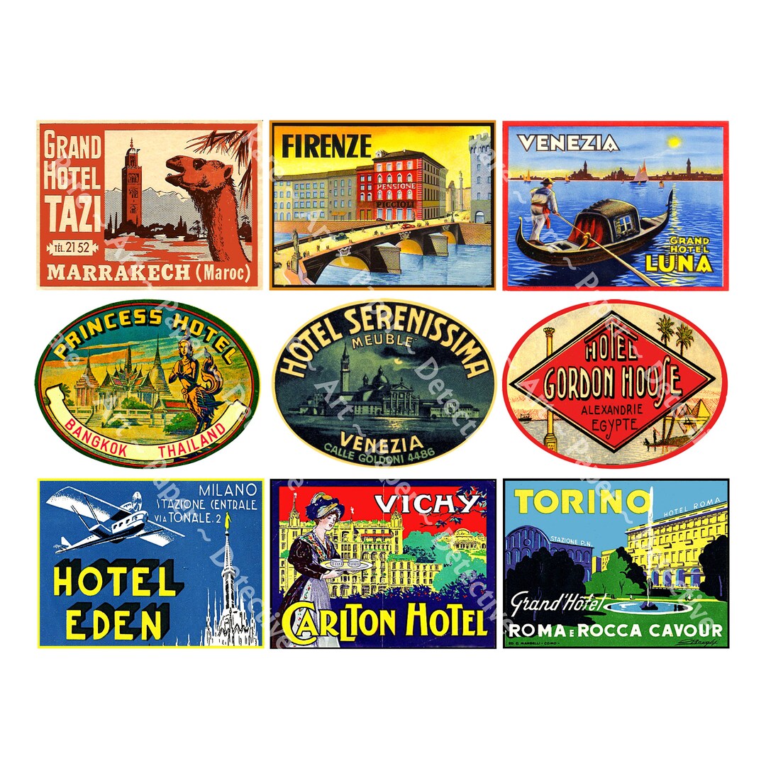 Luggage Label STICKERS, Baggage Labels, Cut and Peel Sheet, Vintage ...