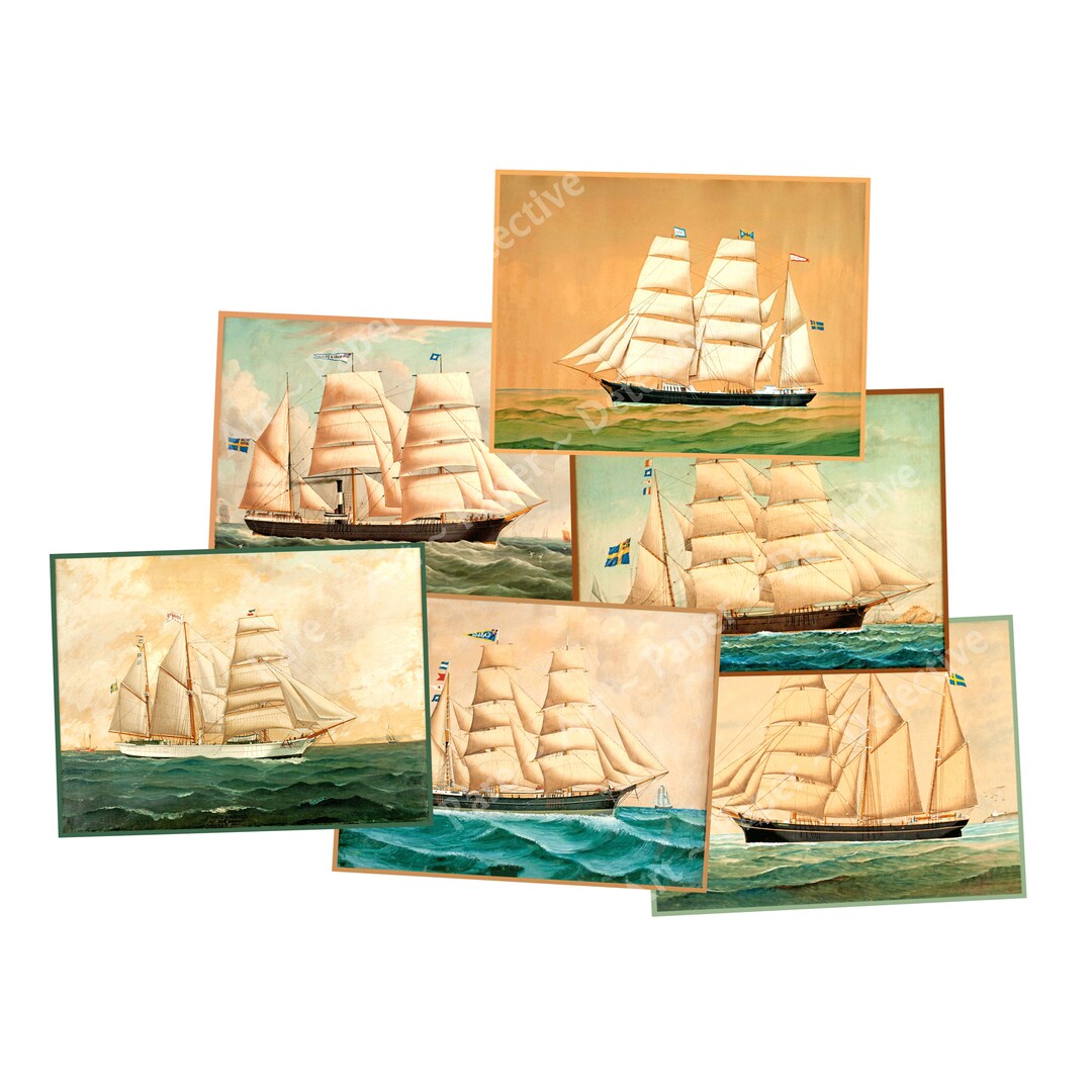 Antique Sailing Ships Illustration Stickers, 6 Colorful & Unique Decals ...