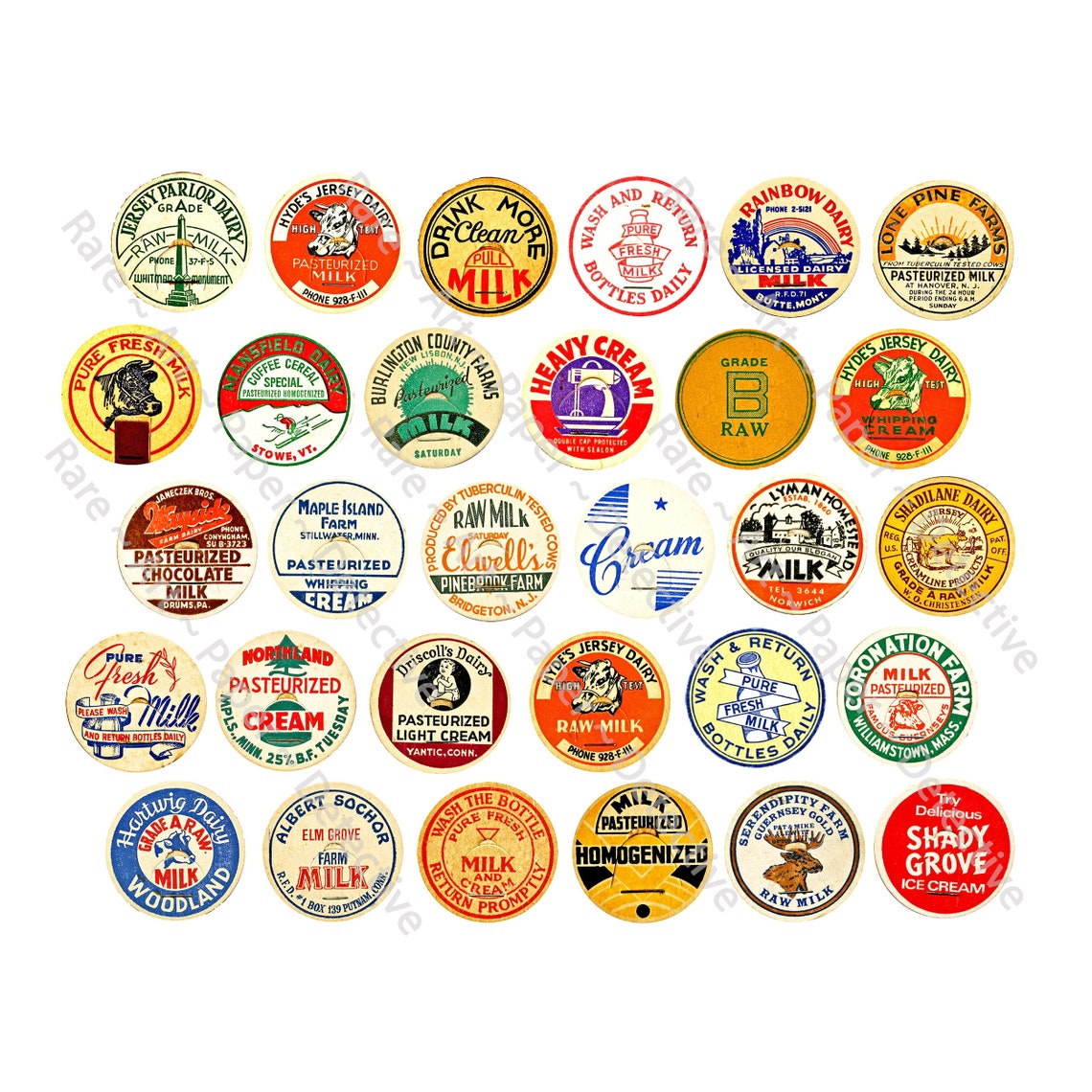 Milk Cap Art Paper STICKER Sheet Milk Bottles Dairy Label - Etsy