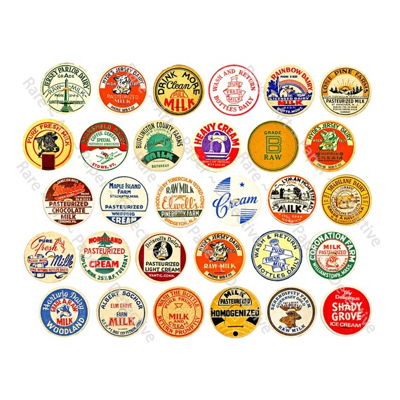 Milk Cap Art Paper STICKER Sheet Milk Bottles Dairy Label - Etsy