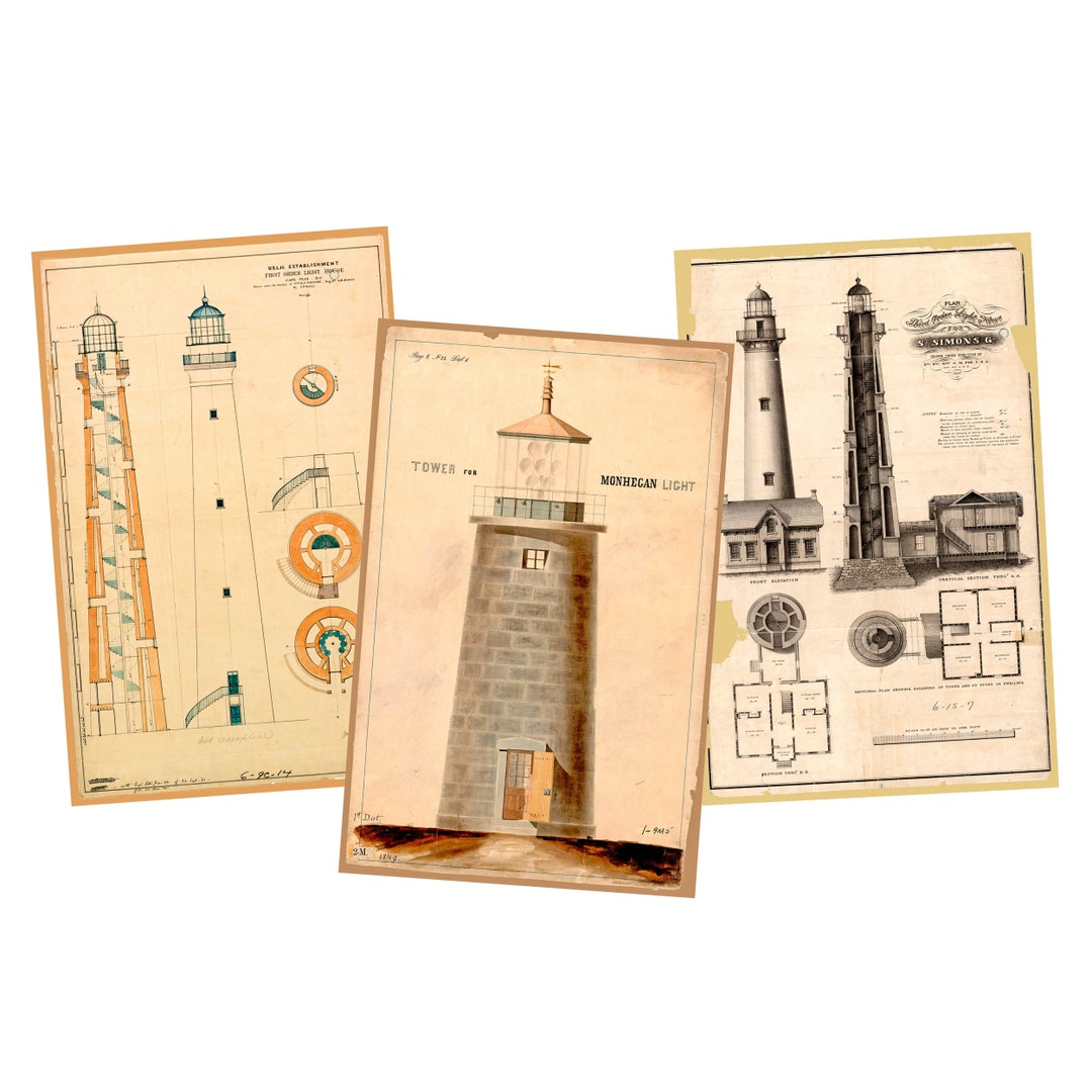 Lighthouse Drawings Stickers for Making Nautical Gifts for Him Postcard ...