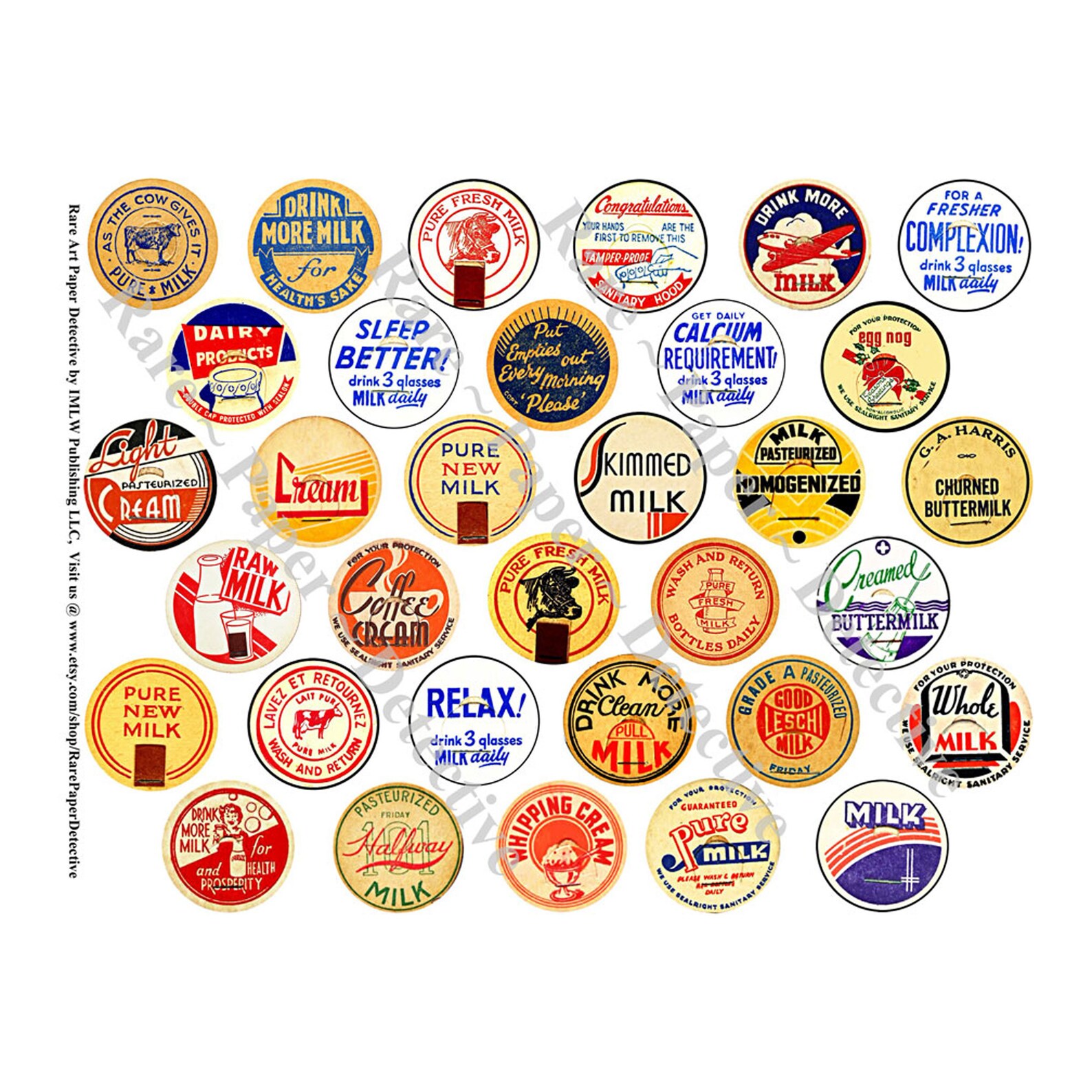 Vintage Milk Caps, Printed Sheet, Kitchen Collage, Milk Bottles, Dairy ...