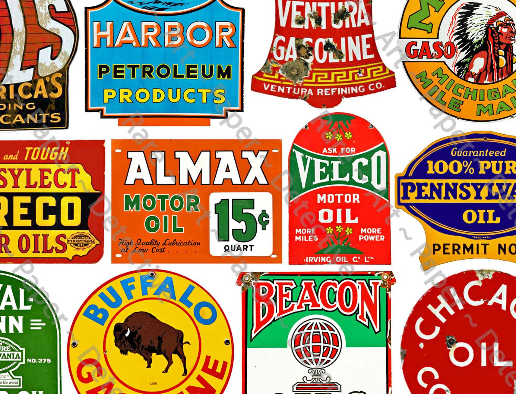 Gas and Oil Can Label Signs - Printed Art Paper, Gasoline Motor Oil ...