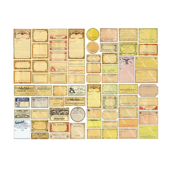 Antique Medicine Bottle Labels 69 Pcs Set on 4 Cut & Peel - Etsy