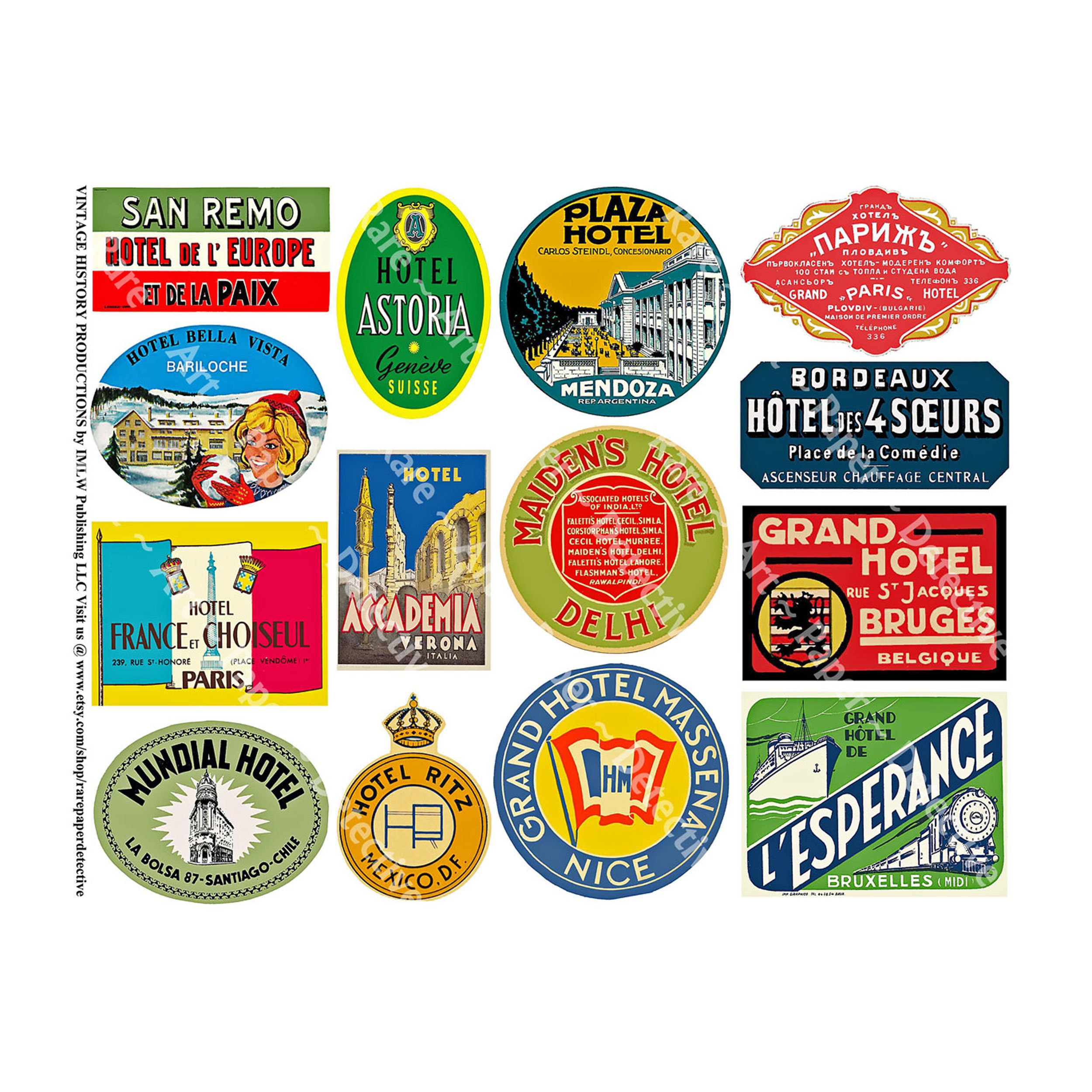 Hotel Travel Stickers Vintage Luggage Label Art Paper | Etsy