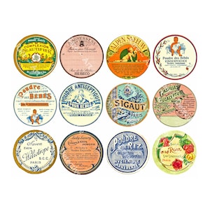 French Baby Powder Labels, REAL STICKERS, 12 Antique Pharmacy, Chemist ...