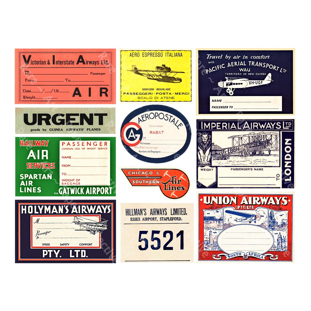 Airline Luggage Labels, Cut & Peel STICKER Sheet, Airplane Decals ...