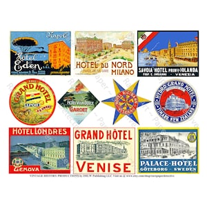 Huge Set, 44 Hotel Luggage Stickers, 4 STICKER SHEETS, Travel Trunk ...