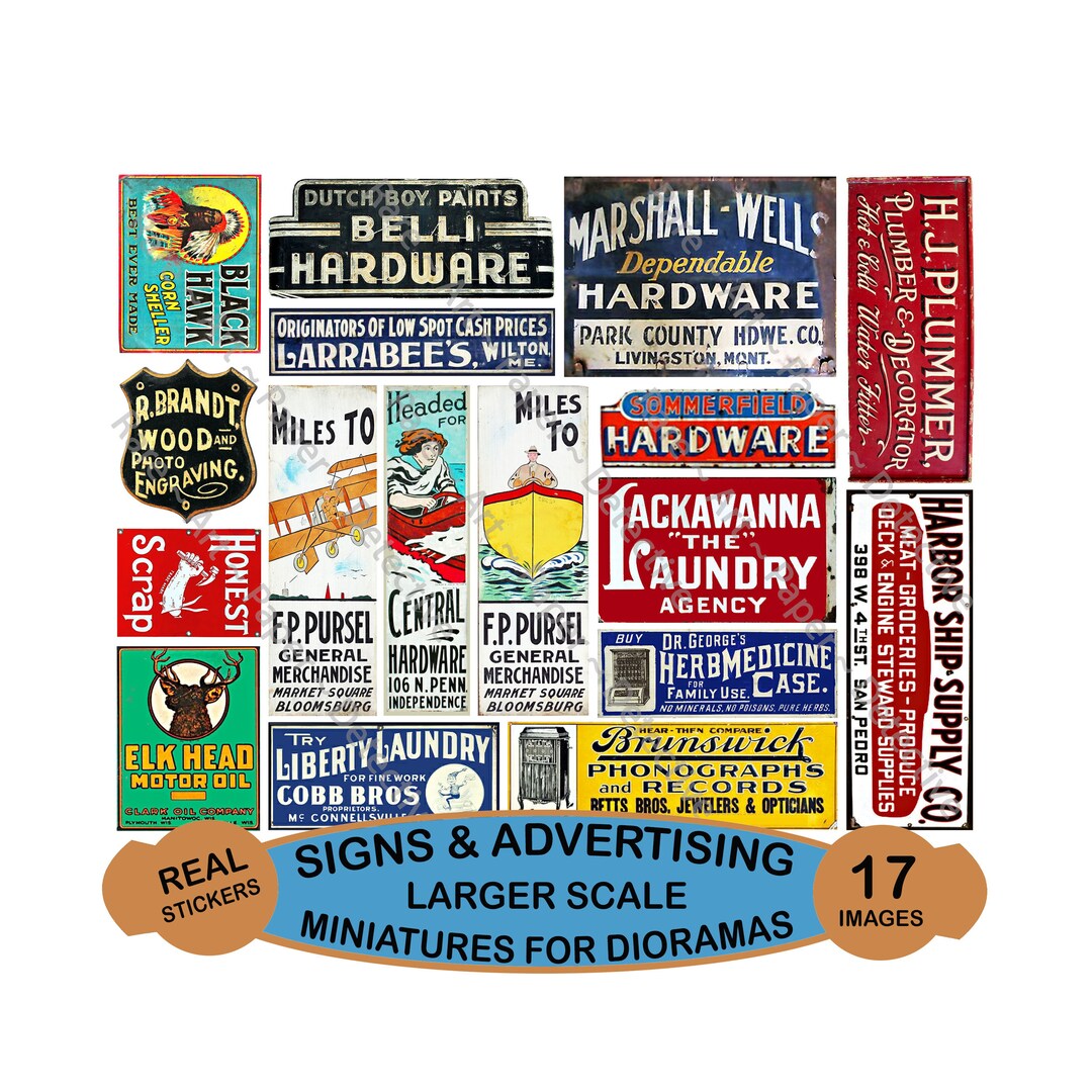 City Sign Stickers, Dollhouse Miniature and Model Railroad Decals, City ...