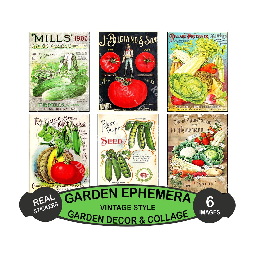 Vintage Seed Packet Stickers: Garden Collage Ephemera (CUT & PEEL Sheet ...