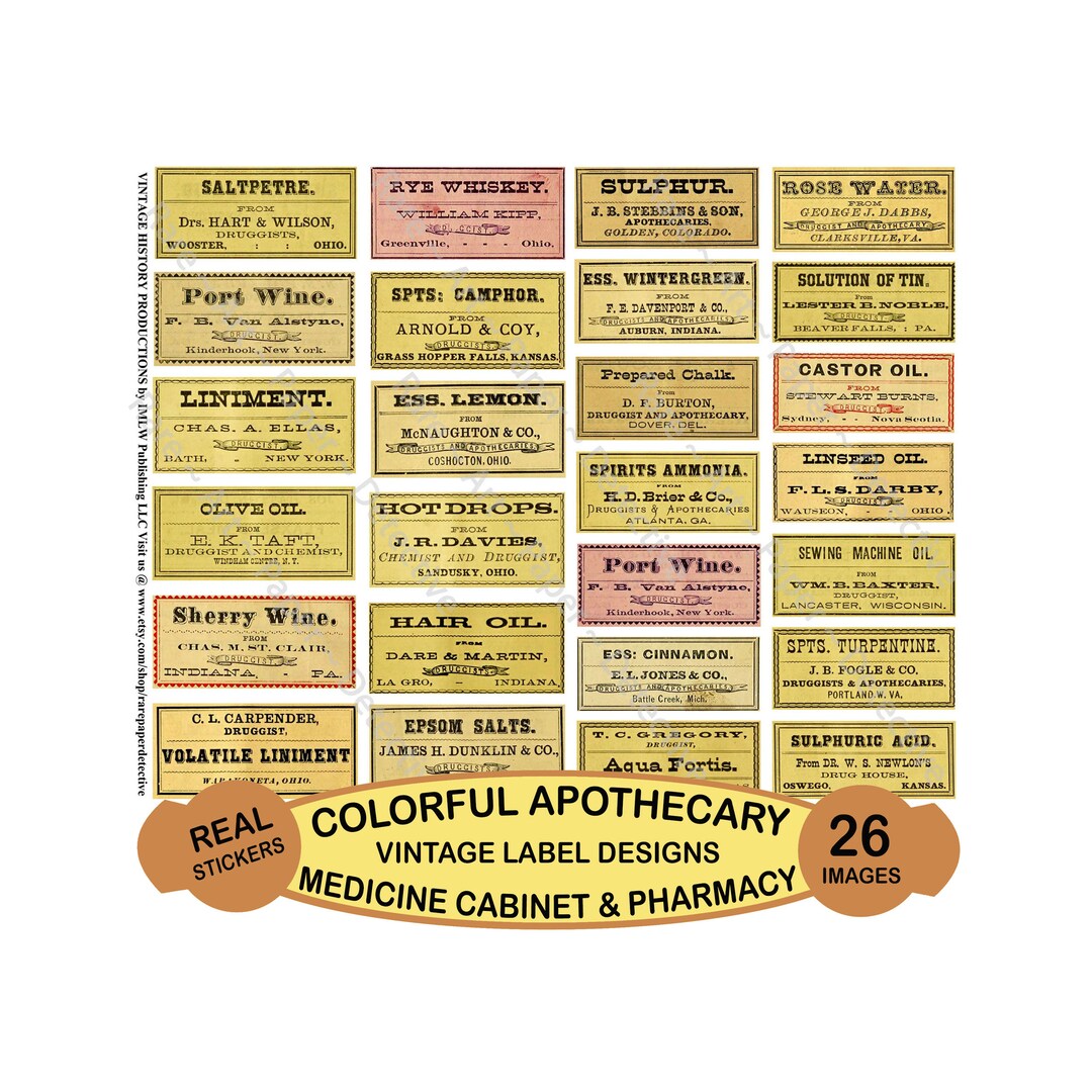 Vintage Apothecary Specimen Label Stickers for Bathroom Decorating ...