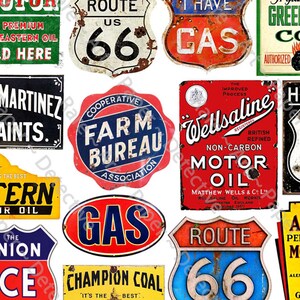 Old Rusty Metal Signs, STICKER Sheet, 15 Weathered Tin Signs and ...