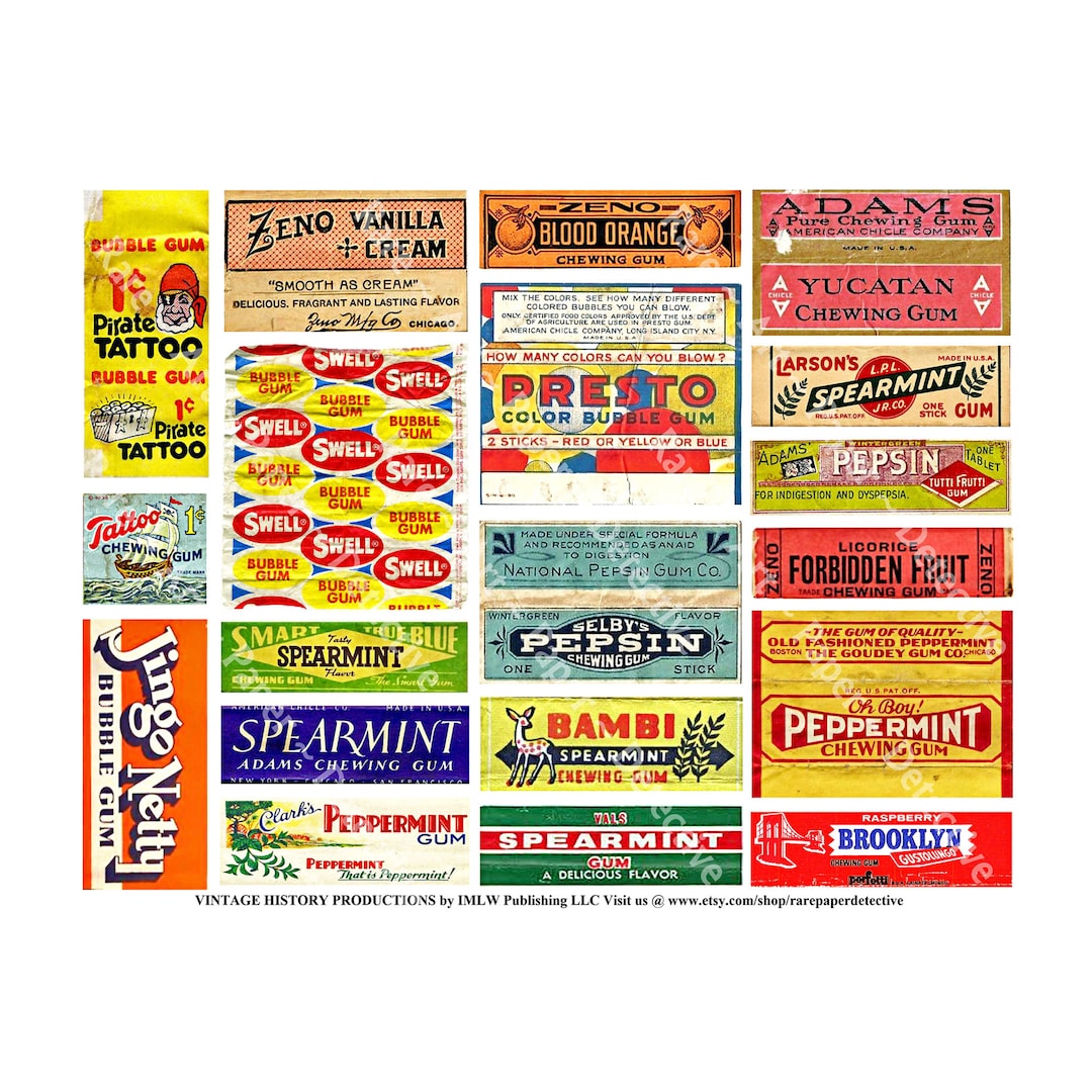 Gum Wrapper Advertising, Retro Style Chewing Gum Packaging for Kitchen ...