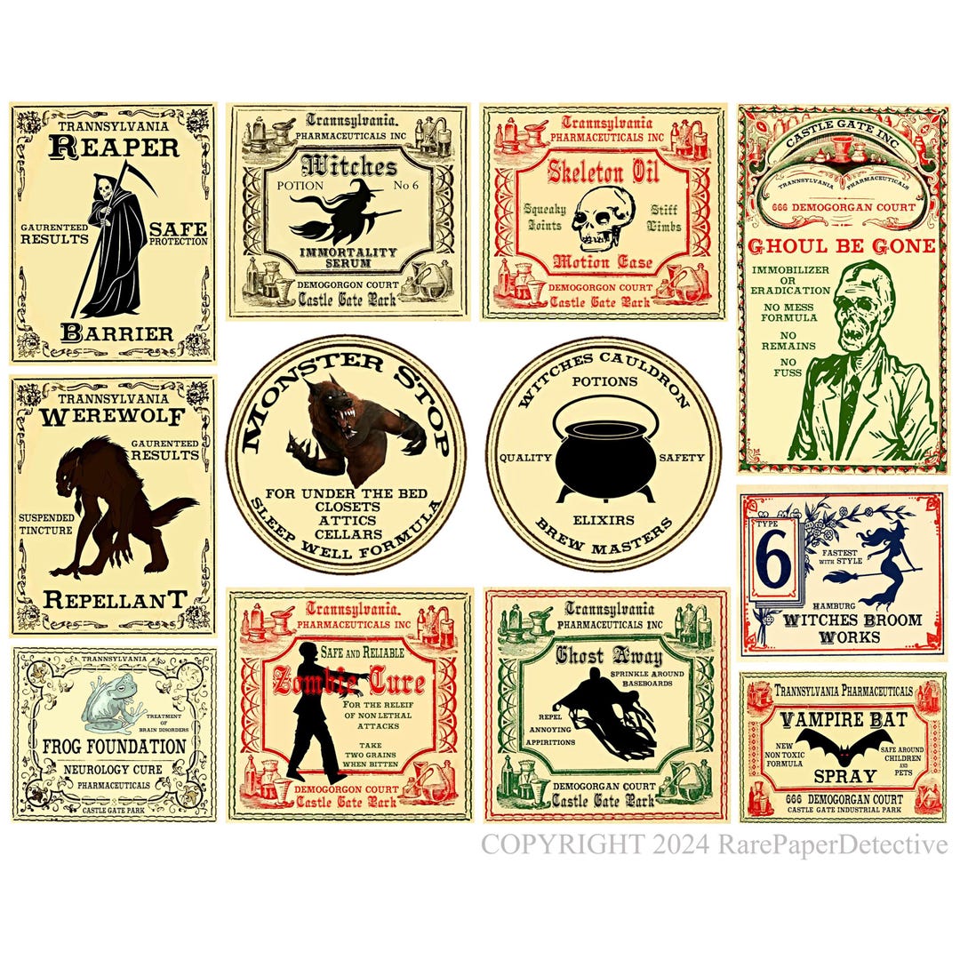 Halloween Monster Potion Label Stickers Spooky Apothecary Cabinet ...