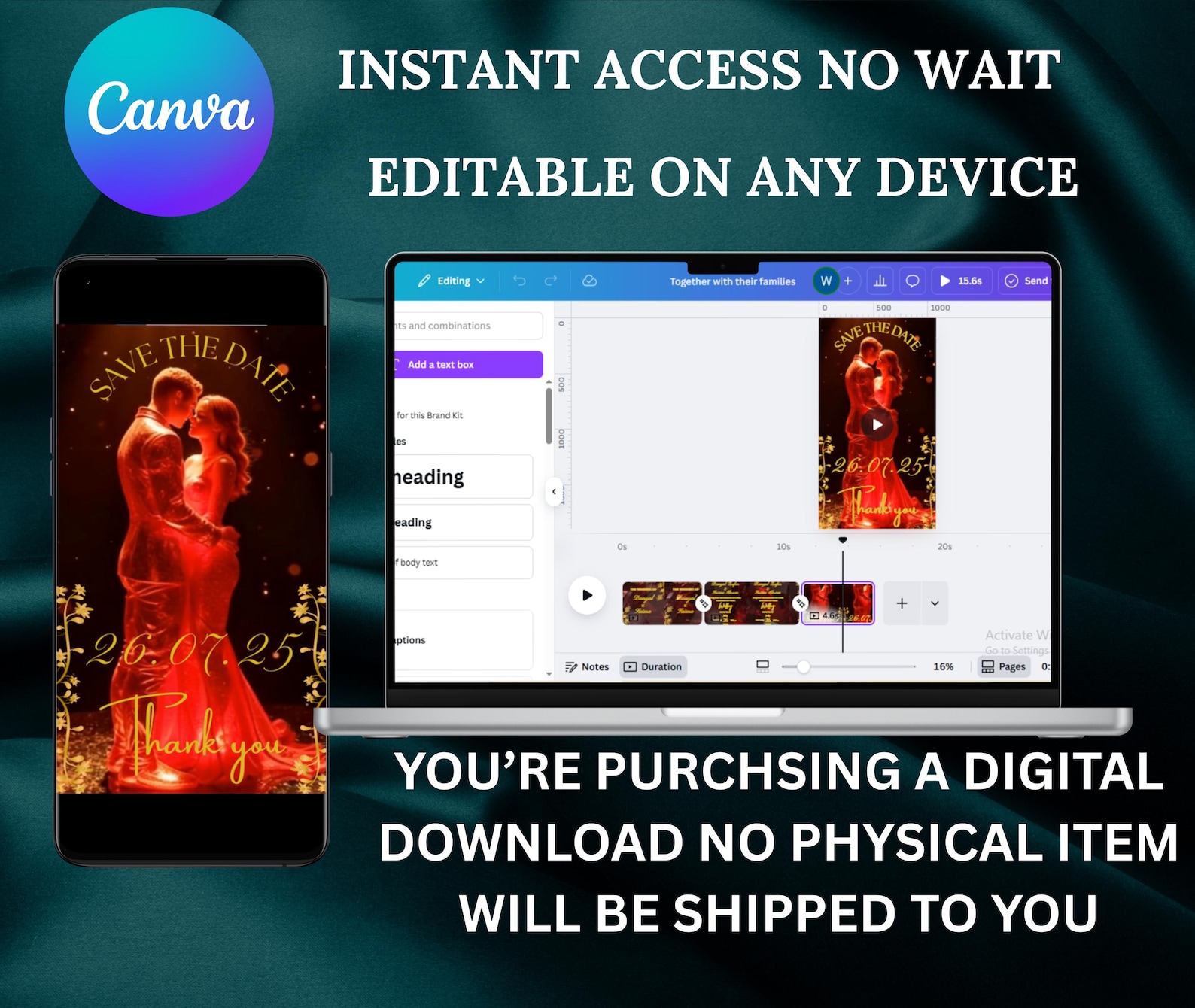 Red Crystal Muslim Wedding Invitation Video, Editable Canva Nikah ...