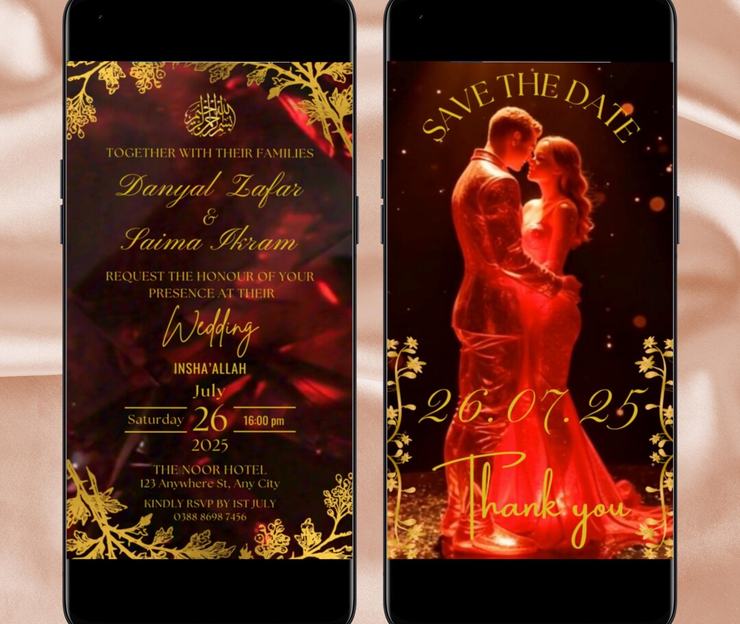 Red Crystal Muslim Wedding Invitation Video, Editable Canva Nikah ...