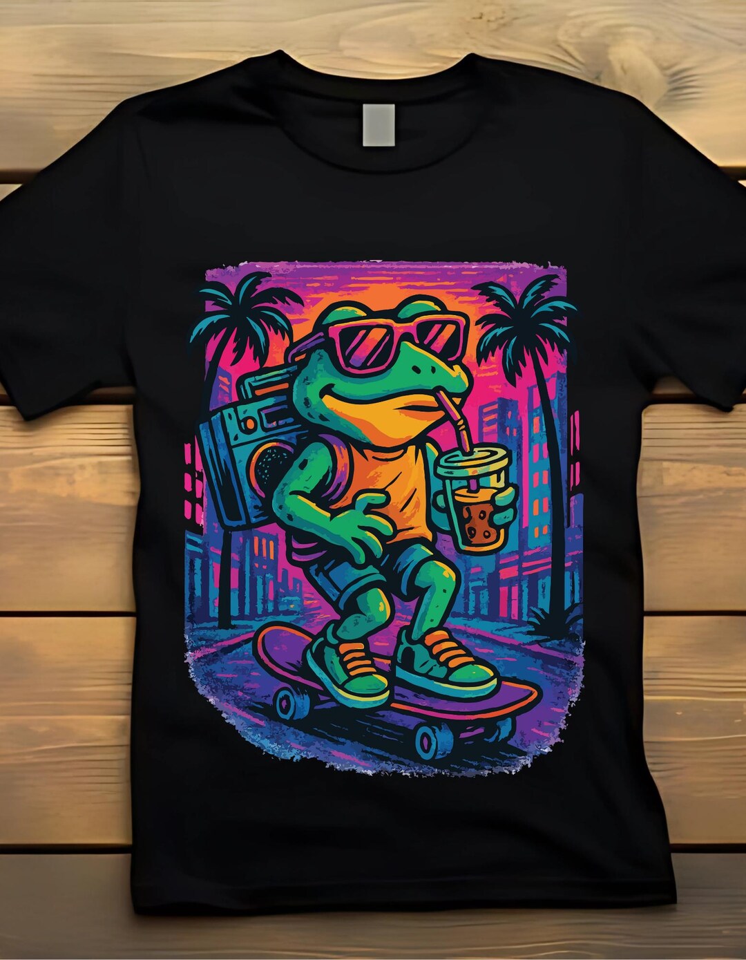 Retro Frog Skateboard Clipart, 90s Vaporwave, Neon Frog (png, Svg, Ai ...