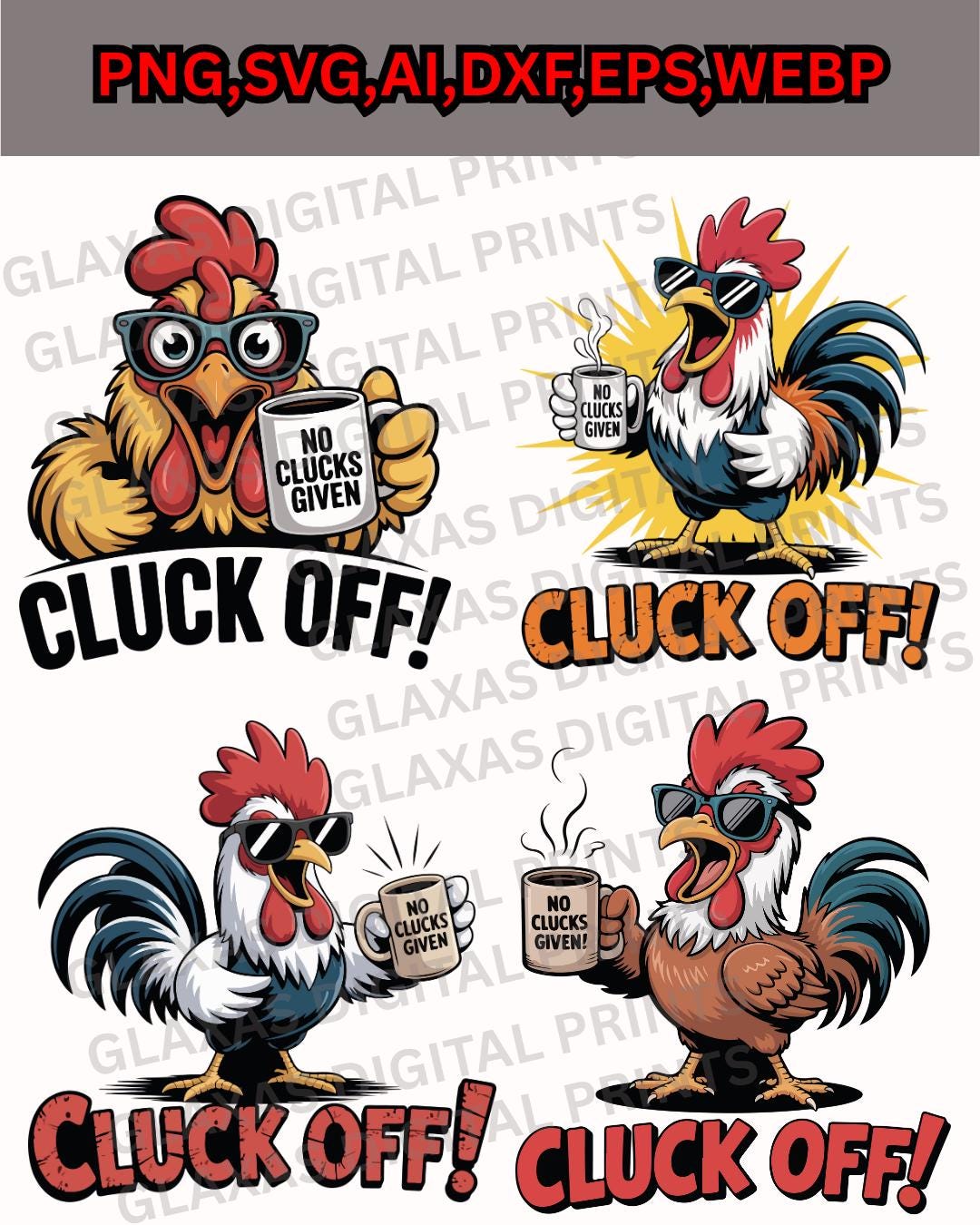 Funny Cluck off Chicken PNG Bundle, Rooster Meme Clipart (digital ...