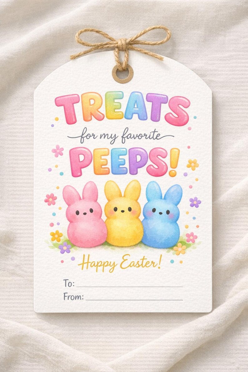 Easter Gift Tags Printable, Cute Peeps Bunny Tags, Kids Easter Basket ...