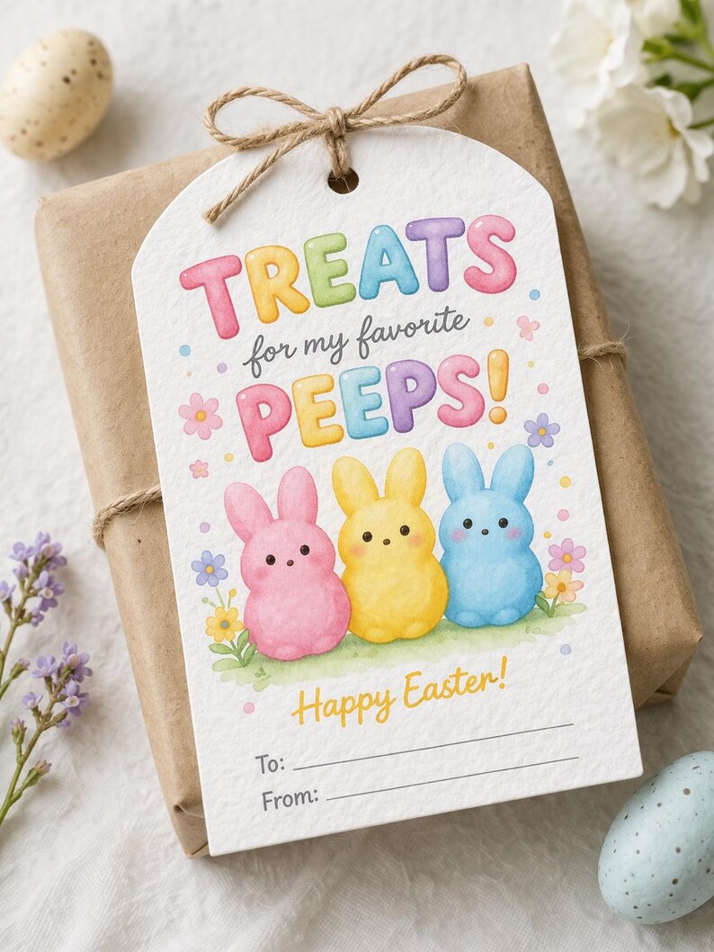 Easter Gift Tags Printable, Cute Peeps Bunny Tags, Kids Easter Basket ...