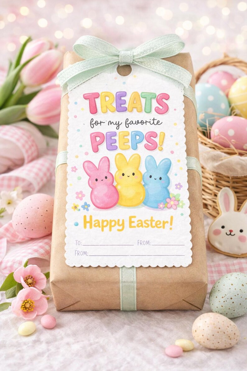 Easter Gift Tags Printable, Cute Peeps Bunny Tags, Kids Easter Basket ...