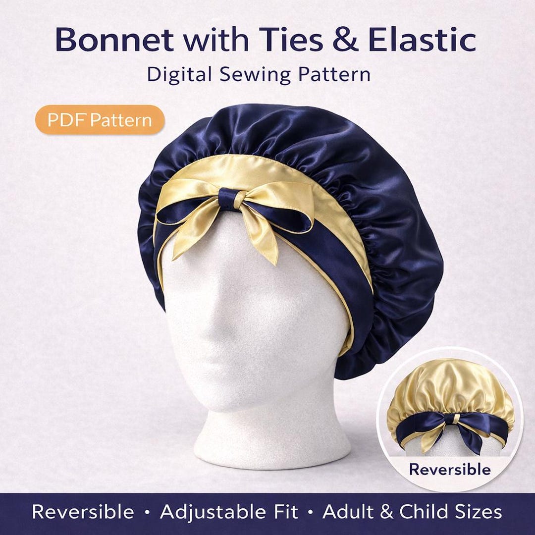 Pattern: Satin Bonnet With Ties and Elastic - US Letter and A4 Formats ...