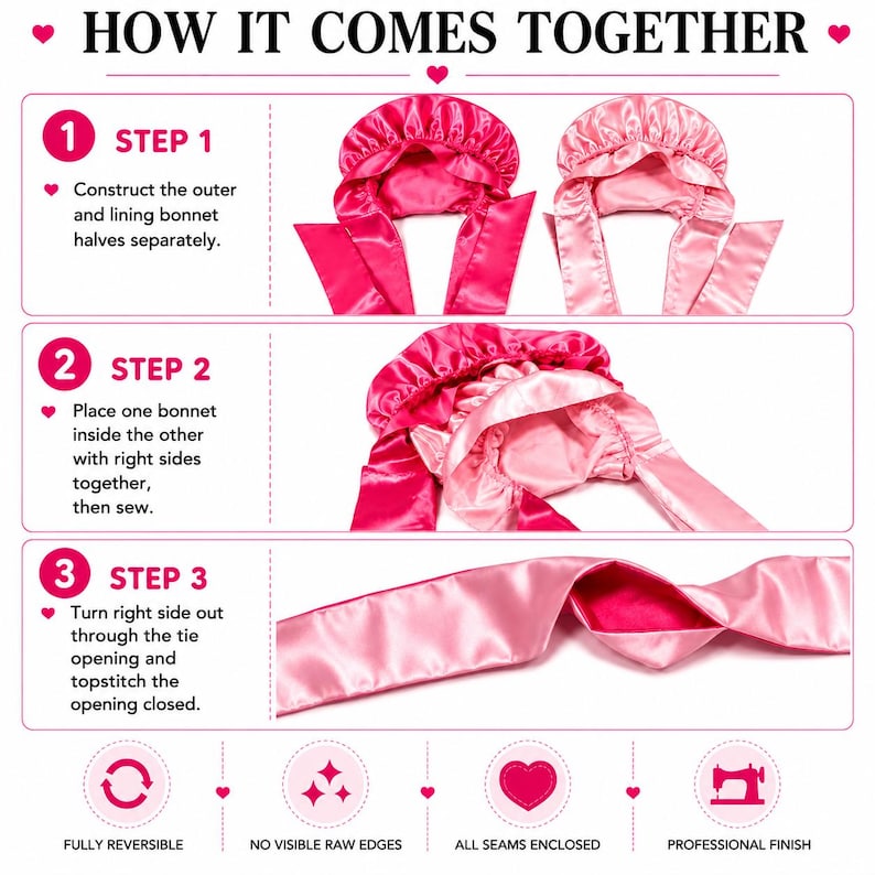 Reversible Satin Bonnet Pattern | Seamless | Enclosed Seam Construction ...
