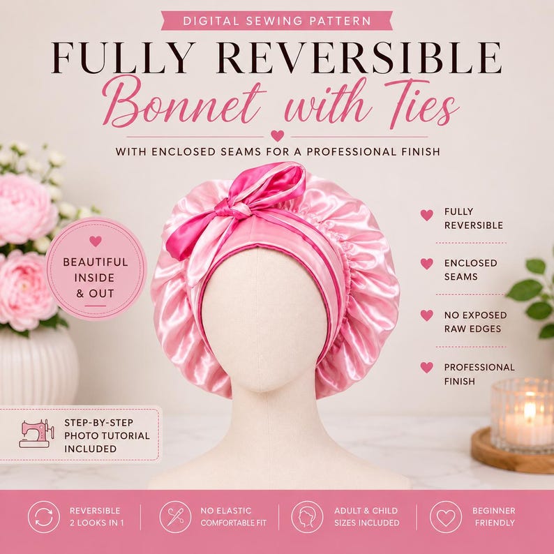 Reversible Satin Bonnet Pattern | Seamless | Enclosed Seam Construction ...