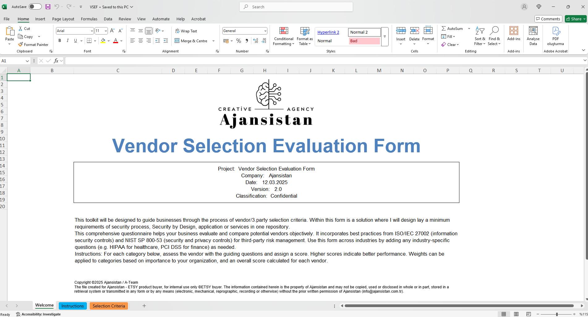 Vendor Risk Assessment Toolkit: ISO 27002 & NIST Aligned (excel ...