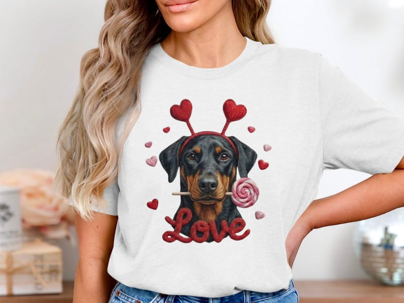 Valentine Doberman T-shirt, Love Dog Tee, Heart Headband Puppy Shirt - Etsy