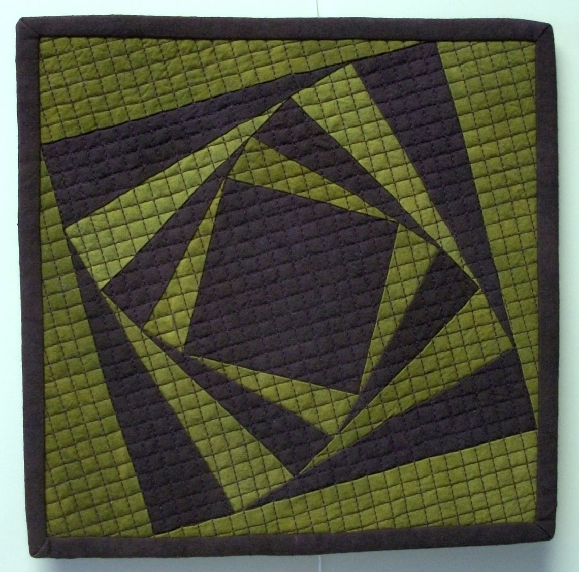 Art Quilt Twisted Squares Purple Green Fabric Textile Art Quiltsy ...