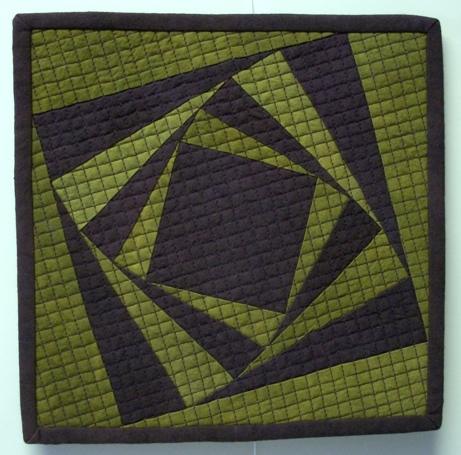 Art Quilt Twisted Squares Purple Green Fabric Textile Art Quiltsy ...