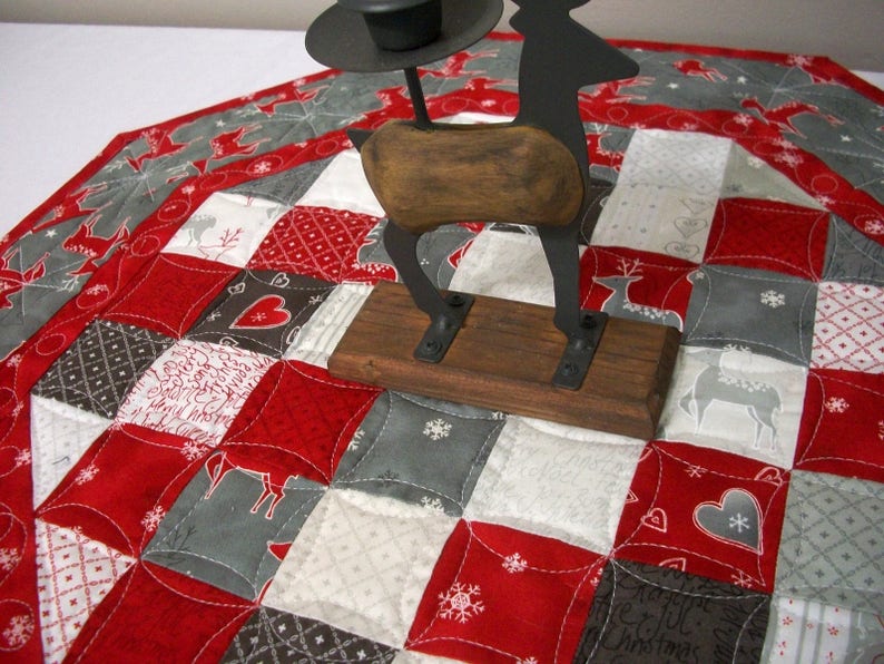 Christmas Table Topper Quilted Runner Octagonal Reindeer - Etsy