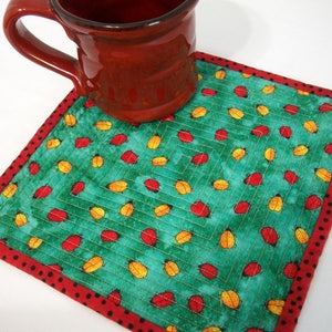 Ladybug Mug Rug Coaster Reversible Quiltsy Team Handmade - Etsy