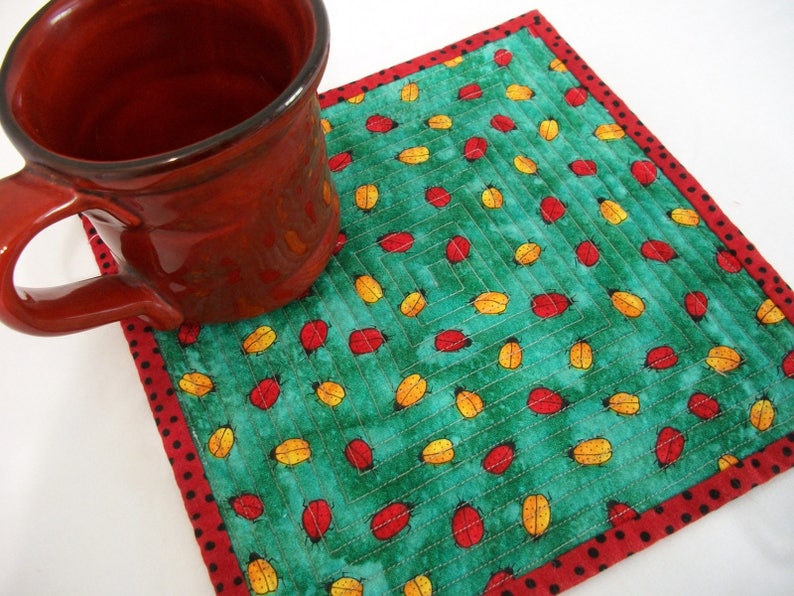 Ladybug Mug Rug Coaster Reversible Quiltsy Team Handmade - Etsy