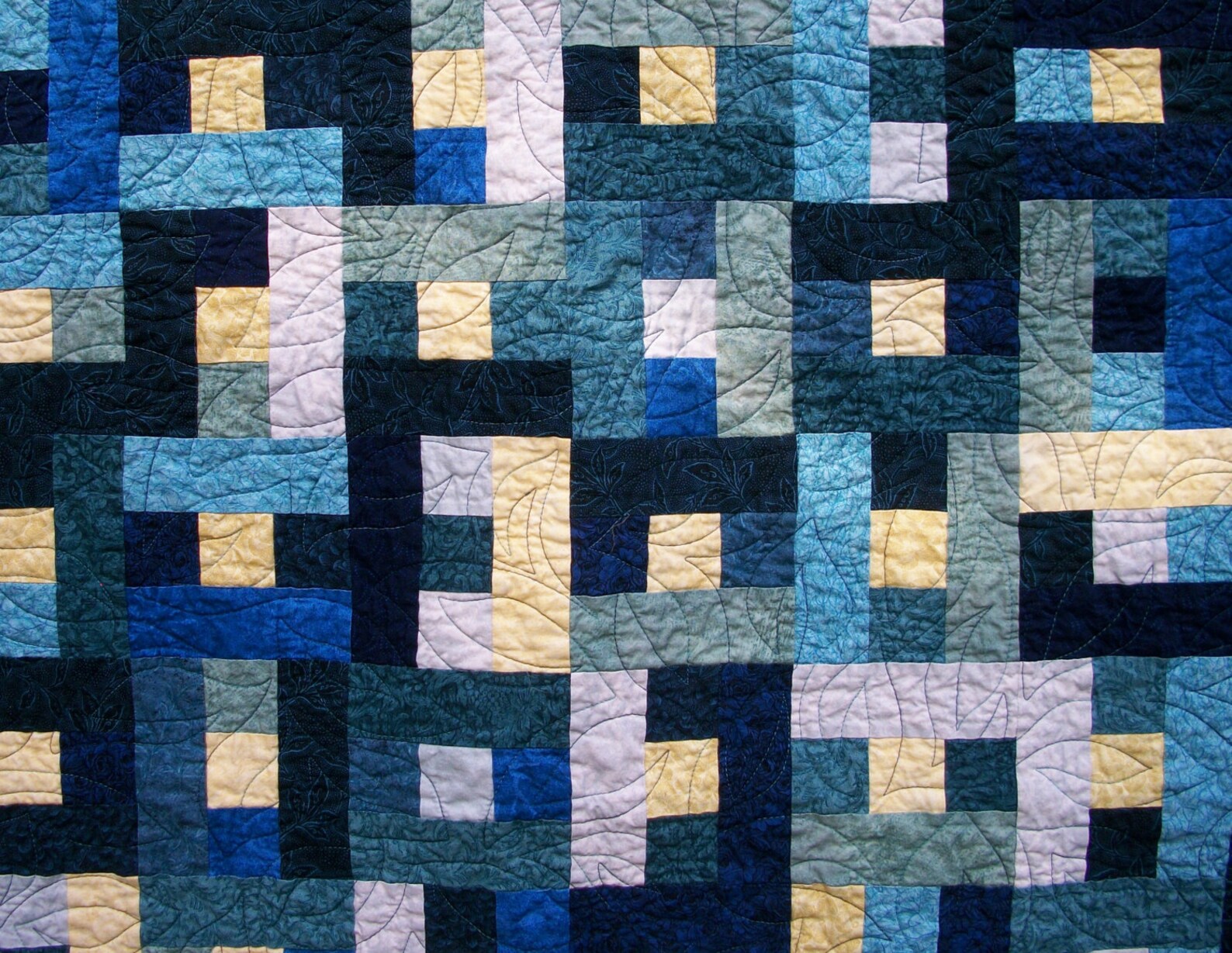 Blue Yellow Quilt Handmade Quilted Indigo Teal Jinny Beyer - Etsy