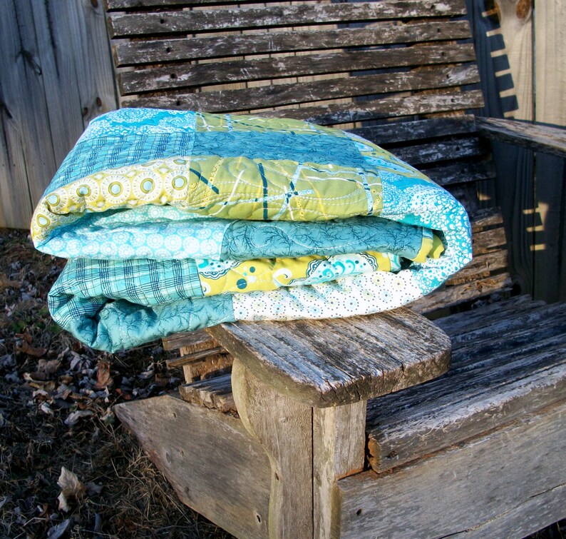 Paisley Lap Quilt Chartreuse Green Teal Blue Quilted Patchwork Quiltsy ...