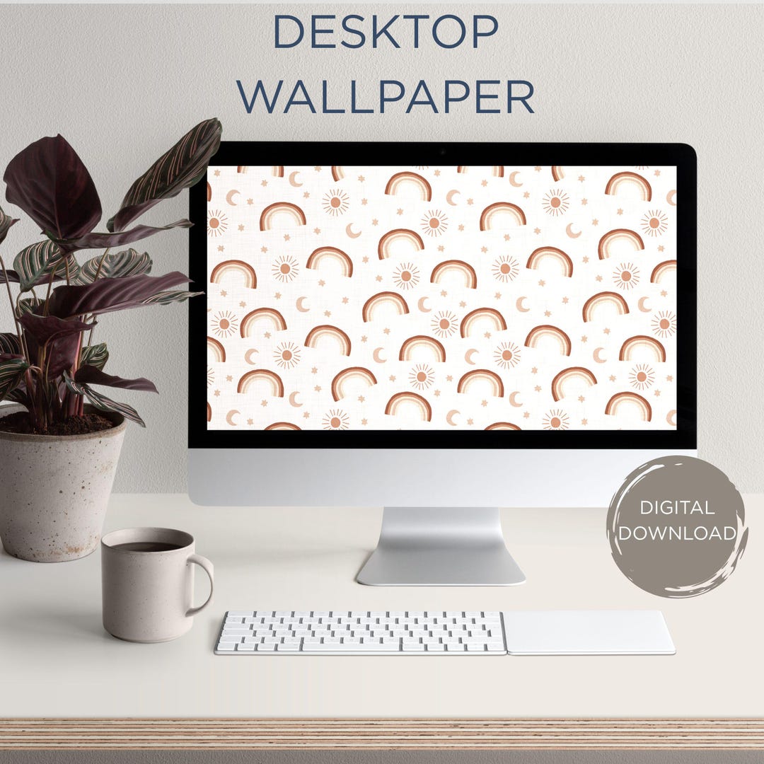 Boho Rainbow Desktop Wallpaper Download | Neutral Aesthetic Celestial ...